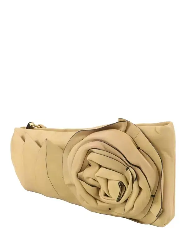 Valentino Garavani Rose-detail Leather Clutch Bag - Neutrals