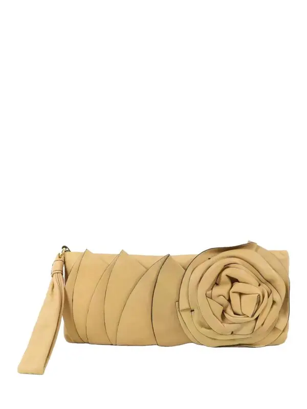 Valentino Garavani Rose-detail Leather Clutch Bag - Neutrals