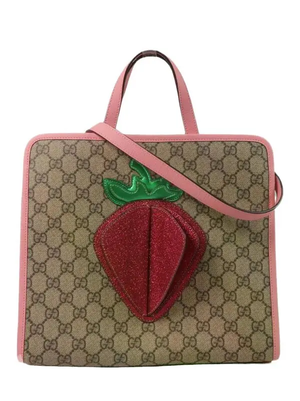 Gucci Strawberry Motif Gg Canvas Tote Bag - Neutrals