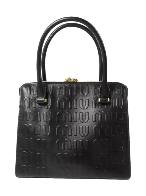 Miu Miu Embossed Logo Leather Shoulder Bag - Black