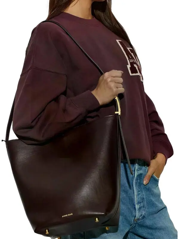 ANINE BING Elly Leather Bucket Bag - Brown