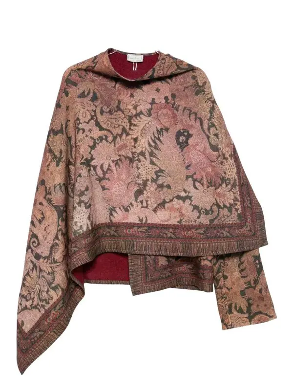 PIERRE-LOUIS MASCIA Asymmetric Hem Cape With Floral Print - Brown