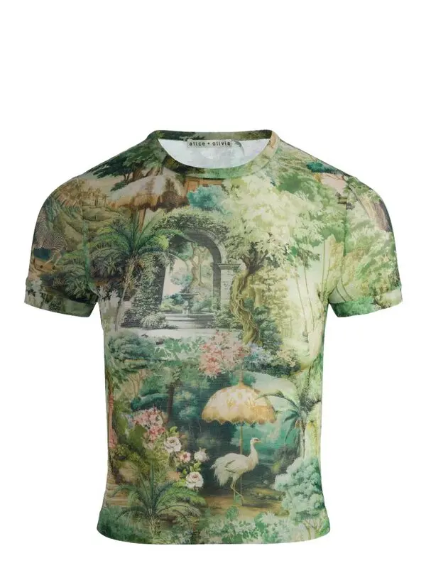 Alice + Olivia Tess Landscape-print V-neck T-shirt - Green