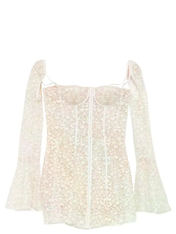 MONTSAND Jaliyah Dress Lace Overlay Bell Sleeve Corset Dress - Neutrals