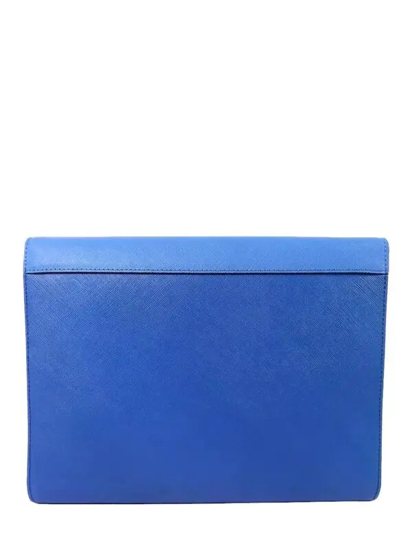 Mcm Foldover Top Logo Plaque Clutch Bag - Blue