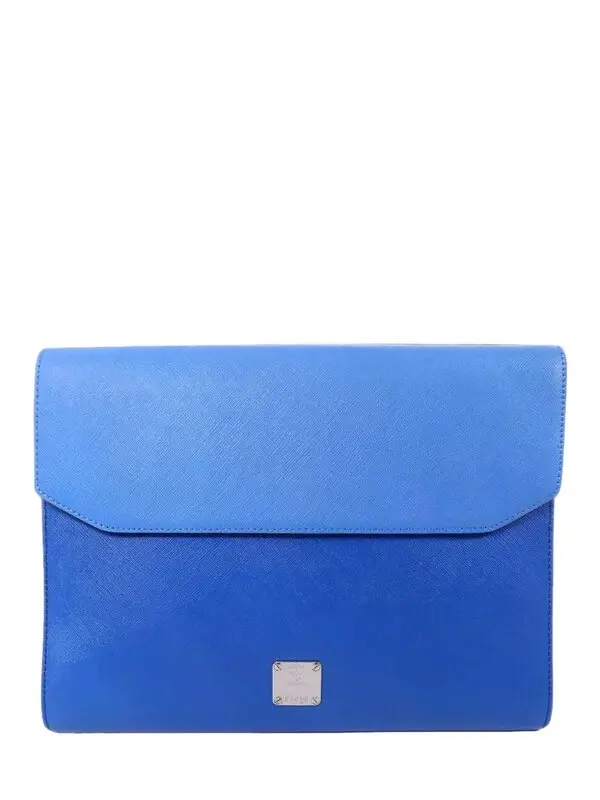 Mcm Foldover Top Logo Plaque Clutch Bag - Blue