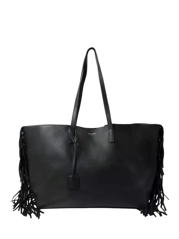 Saint Laurent Fringe Detail Leather Tote Bag - Black