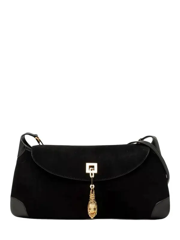 Gucci Suede Tiger Head Shoulder Bag - Black