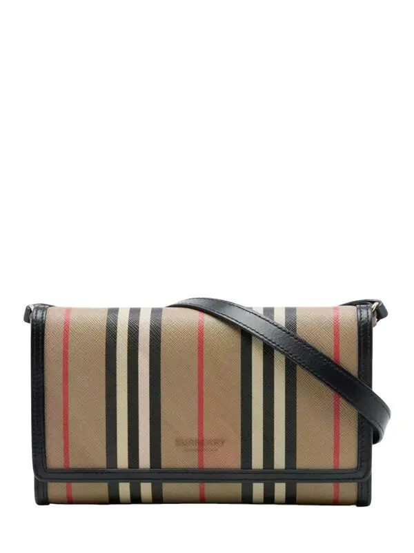 Burberry Icon Stripe E Canvas Hannah Wallet On Strap Crossbody Bag - Brown