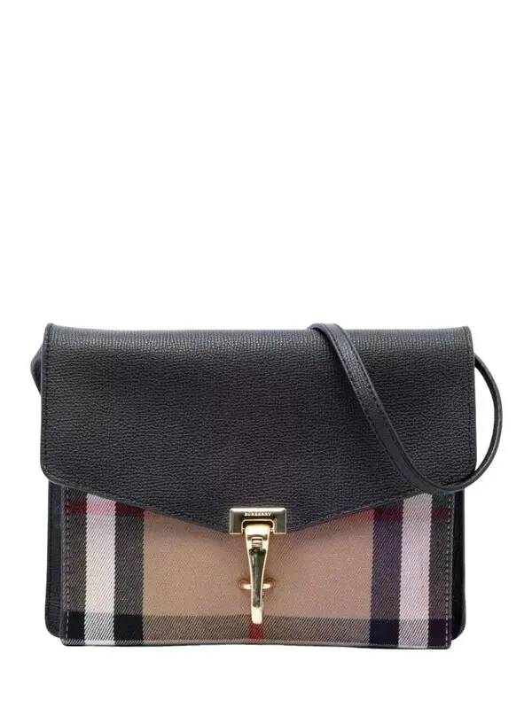 Burberry Small Leather And House Check Canvas Derby Macken Crossbody Bag - Black