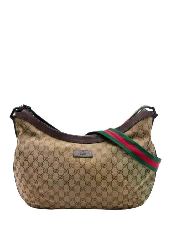 Gucci Gg Canvas Web Half Moon Crossbody Bag - Neutrals