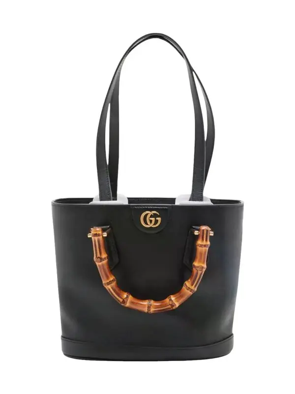 Gucci Small Calfskin Bamboo Diana Convertible Bucket Bag Satchel - Black