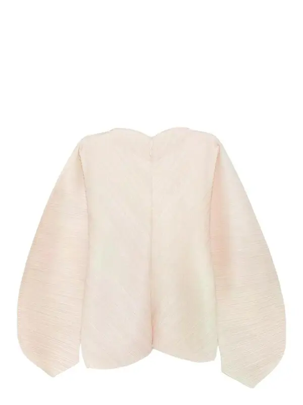 Issey Miyake Pleated Balloon Sleeve V-neck Blouse - Neutrals