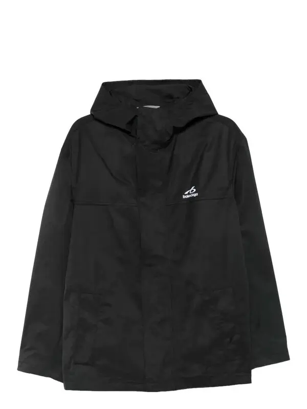 Balenciaga Hooded Logo-print Zip-up Jacket - Black