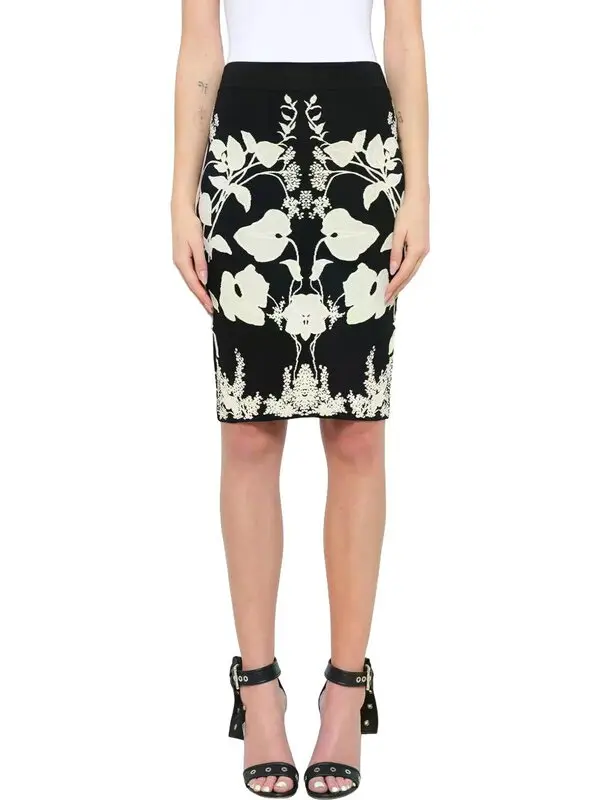 Alexander McQueen Floral Intarsia Pencil Skirt - Black