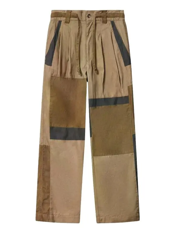 MARANT Khaki Cotton Patchwork Pleated Trousers - Neutrals