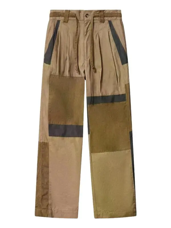 MARANT Khaki Cotton Patchwork Pleated Trousers - Neutrals