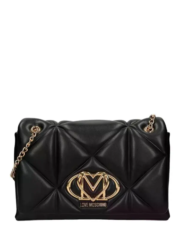 Moschino Logo-appliqué Quilted Shoulder Bag - Black