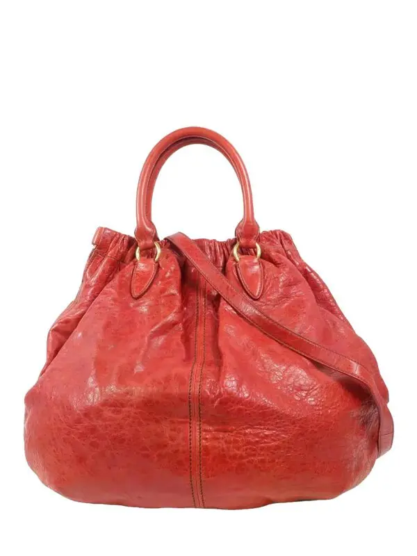 Miu Miu Two-way Leather Tote Bag - Red