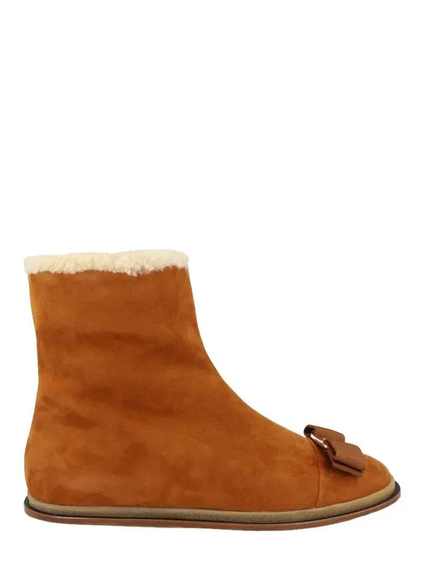 FERRAGAMO Suede Ankle Boots With Bow Detailing - Beige