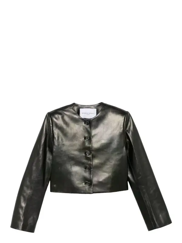 Brandon Maxwell Ryder Cropped Leather Jacket - Black