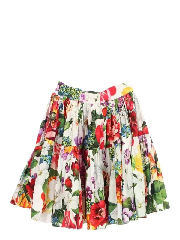 Dolce & Gabbana Floral Print Tiered Midi Skirt - White