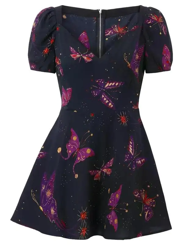 Valentino Garavani Butterfly Print Puffed Sleeve Mini Dress - Blue