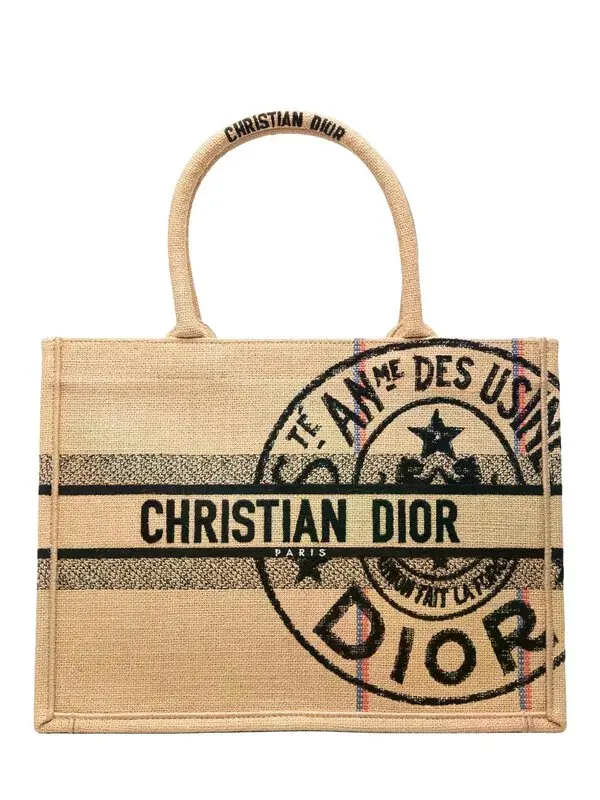 Dior 2022 Jute Embroidered Book Tote Bag - Neutrals