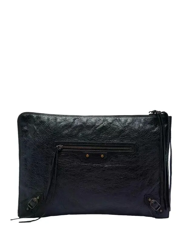 Balenciaga 2016 Lambskin Motocross Classic Flat Clutch Bag - Black