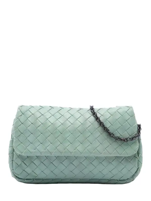 Bottega Veneta Mini Nappa Intrecciato Expandable Chain Flap Crossbody Bag - Green
