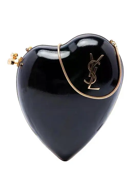 Saint Laurent Patent Heart Box Chain Crossbody Bag - Black