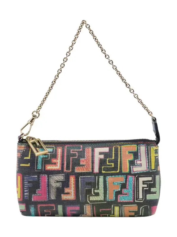 Fendi Multicolor Zucca Spalmati Chain Pochette Shoulder Bag - Black