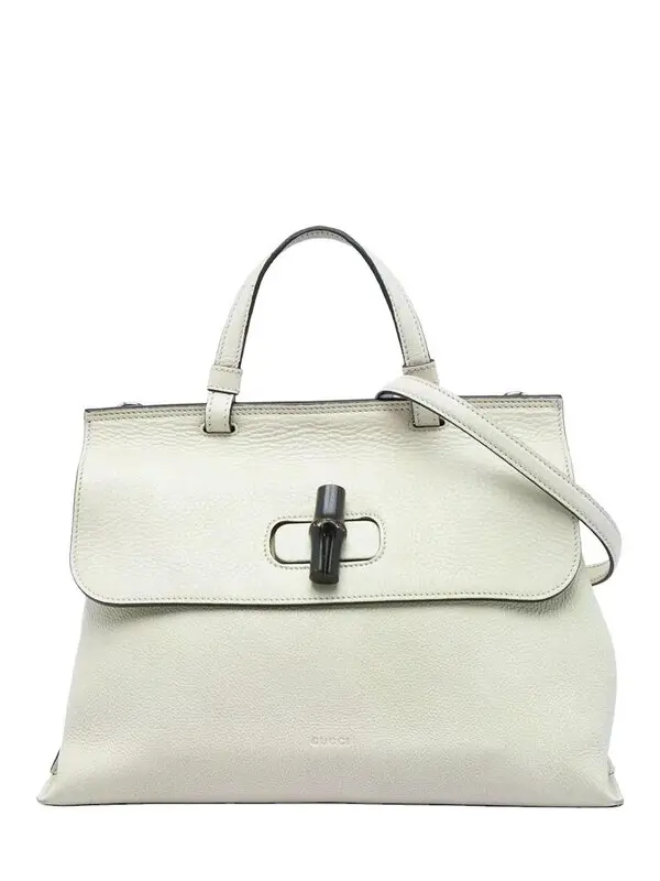 Gucci Medium Calfskin Bamboo Daily Satchel - White