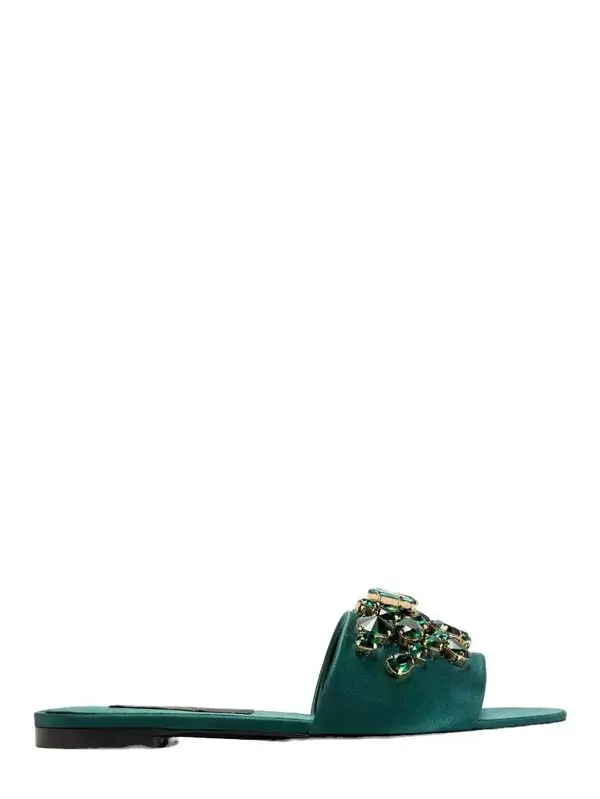 Dolce & Gabbana Jewel Embellished Flat Sandals - Green