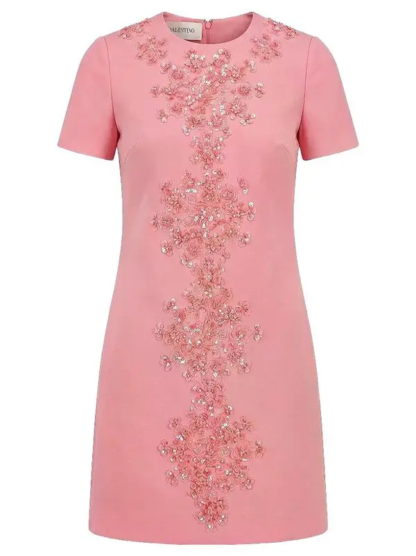 Valentino Garavani Sequin-embellished Floral-appliqué Dress - Pink