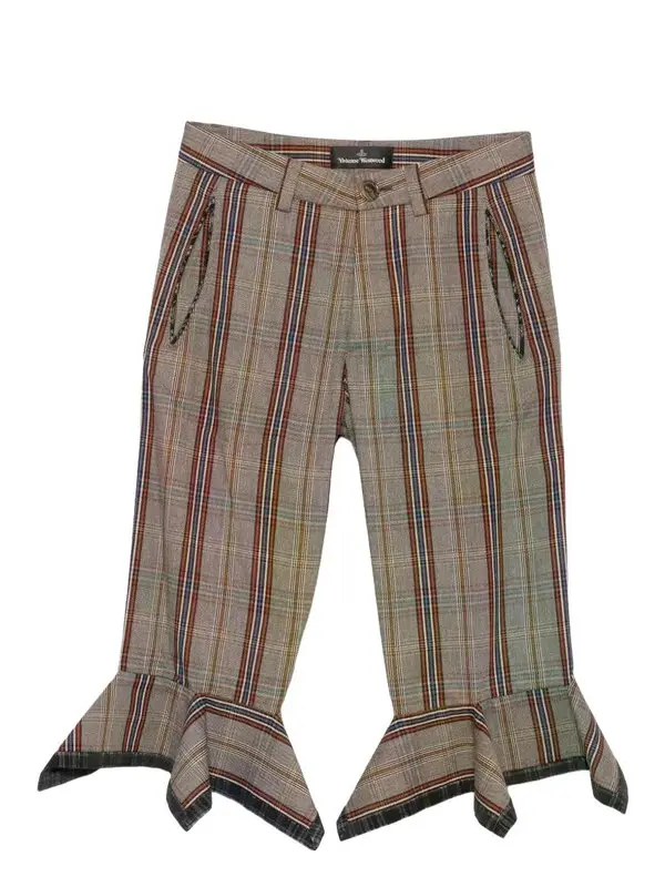 VIVIENNE WESTWOOD Checked Ruffled Cropped Trousers - Neutrals