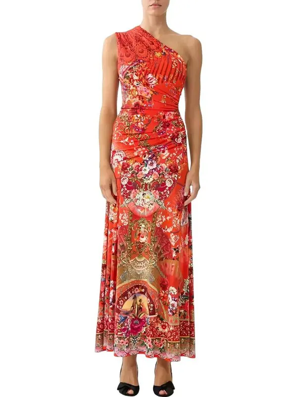 Camilla One-shoulder Maxi Dress With Floral Print And Crystal Embellishment - Red