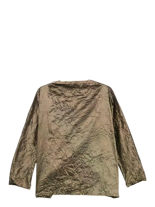 DANIELA GREGIS Crinkled High Neck Long Sleeve Blouse - Brown