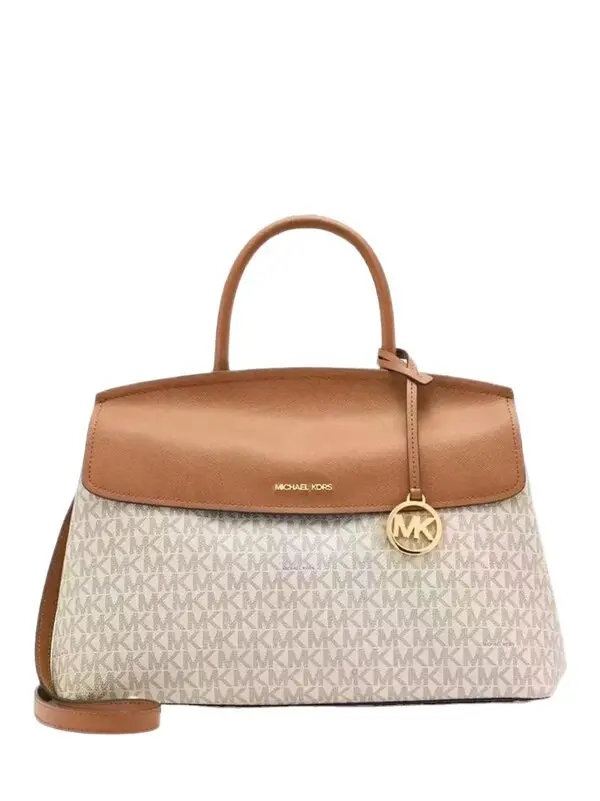 Michael Kors Logo Print Leather Trimmed Satchel Bag - Neutrals