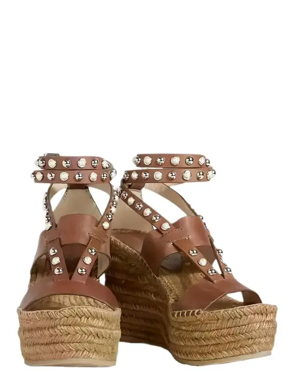 JIMMY CHOO Danica Studded Leather Espadrille Wedge Sandals - Brown