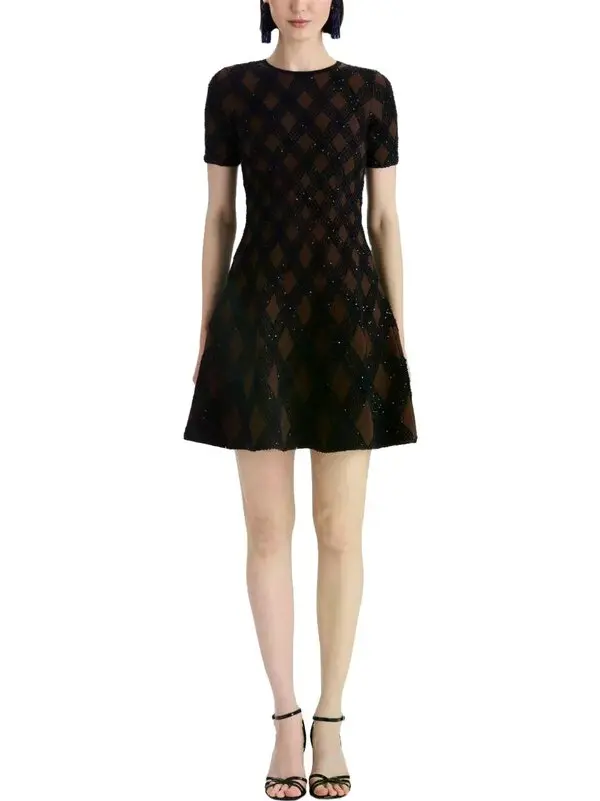 Oscar De La Renta Embellished Argyle Mini Dress - Blue