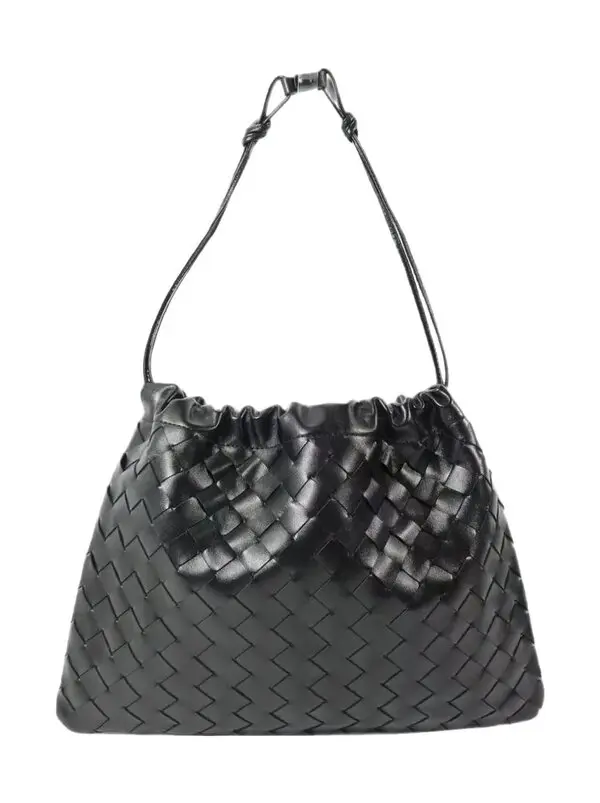 Bottega Veneta Leather Intrecciato Shoulder Bag - Black