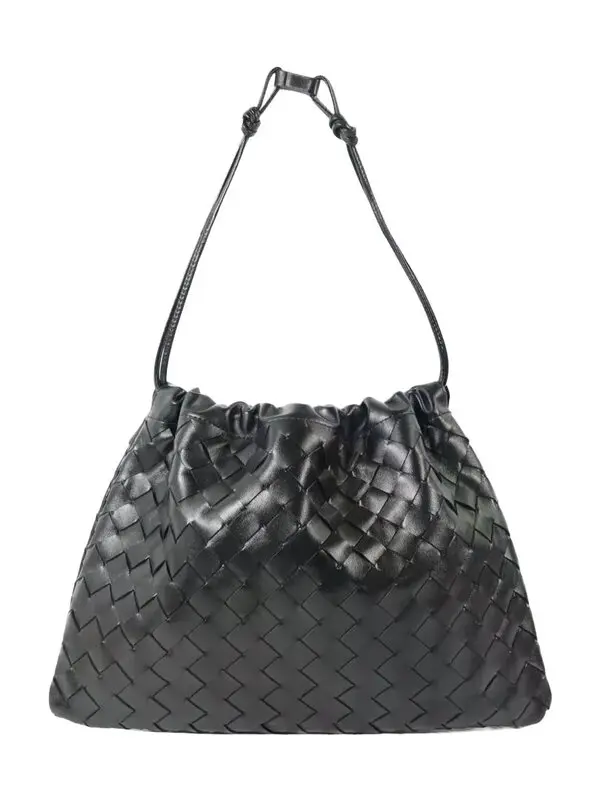 Bottega Veneta Leather Intrecciato Shoulder Bag - Black
