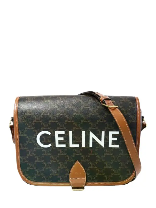 Celine Triomphe Logo Print Messenger Bag - Brown