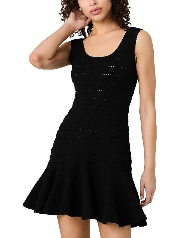 French Connection Cecilia Pointelle Flare Mini Dress - Black