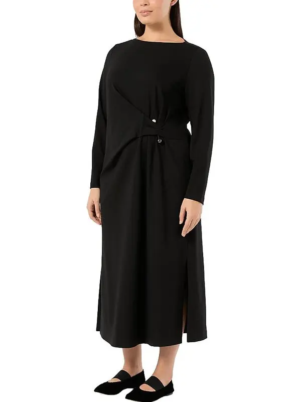Marina Rinaldi Long Sleeve Midi Dress With Button Detail - Black
