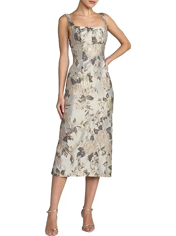 Mac Duggal Floral Brocade Midi Dress - Platinum Multi