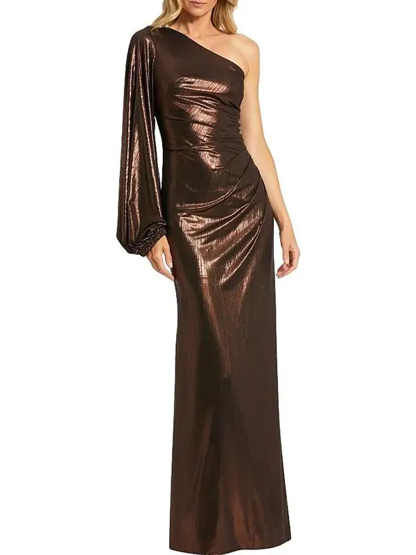 Mac Duggal One Shoulder Long Sleeve Gown - Chocolate