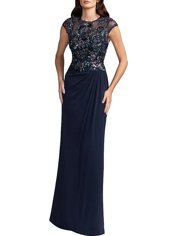 Mac Duggal Embroidered Cap Sleeve Gown - Midnight Multi