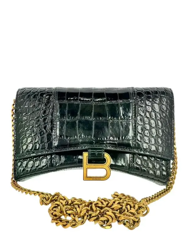 Balenciaga Hourglass Croc-embossed Crossbody Bag - Black